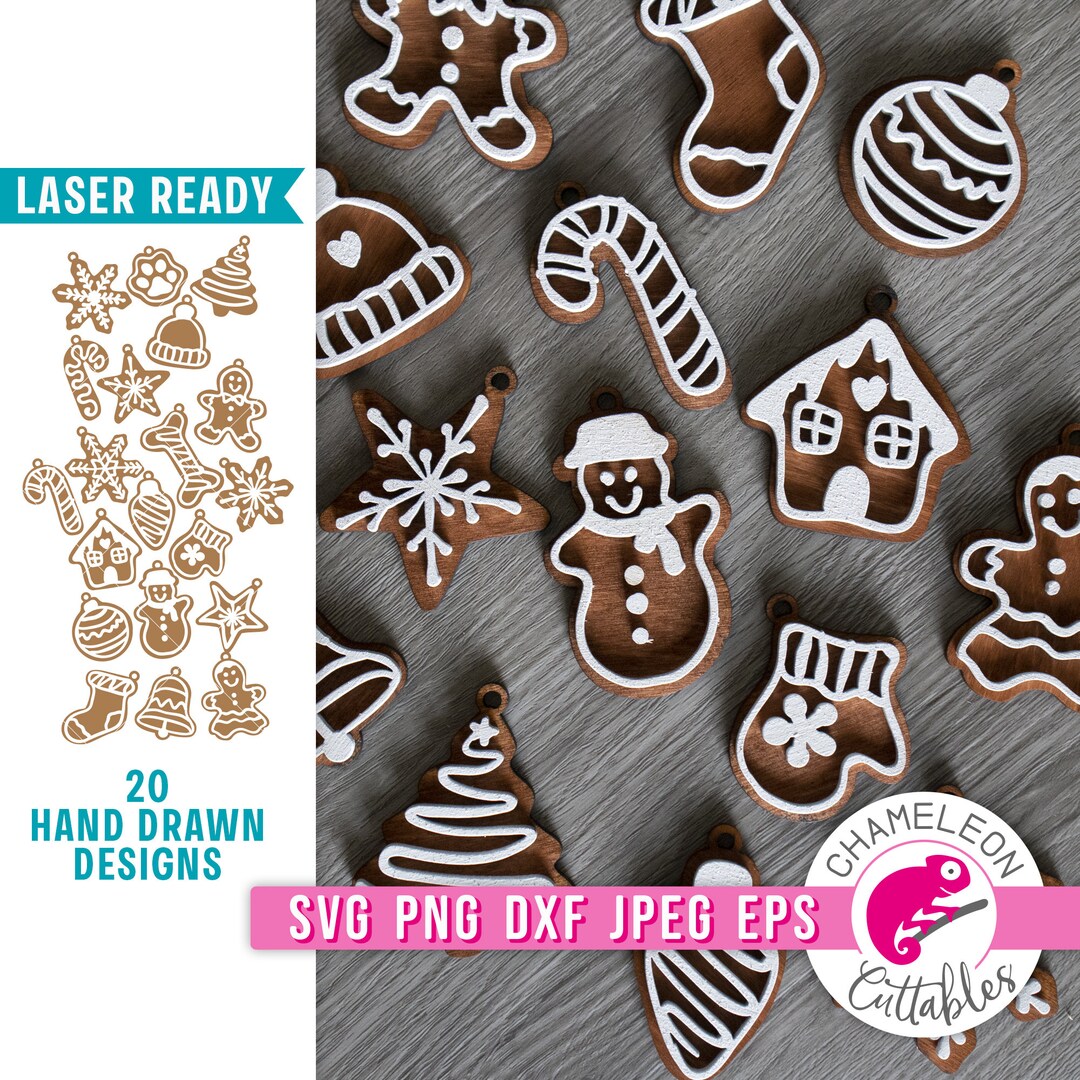 SVG, DXF, Christmas Gingerbread Cookie Ornament File Bundle, Laser ...