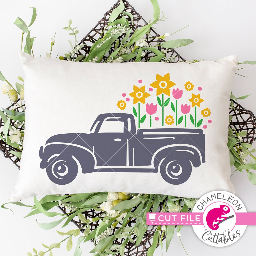 Vintage truck with flowers spring flag sign SVG File for | Etsy