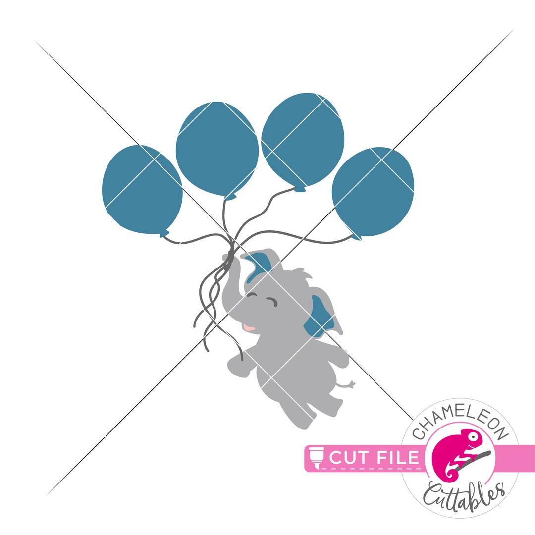 SVG, PNG, DXF, Jpeg, Elephant With 4 Balloons, for Name, Baby Boy ...