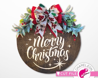 Merry and Bright Christmas Round Design for Circle Wood Sign | Etsy