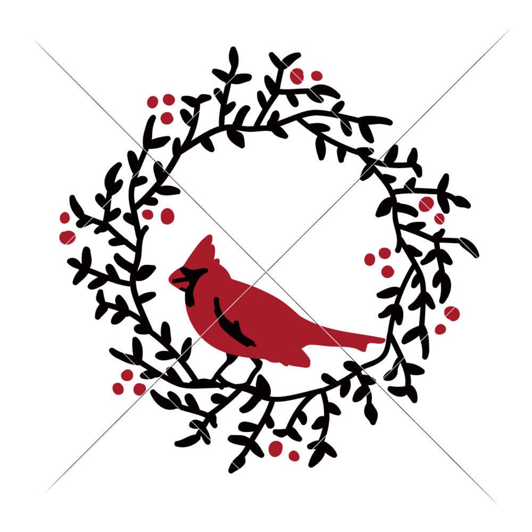 SVG, PNG, DXF, Jpeg, Cardinal on Christmas Wreath, Winter Floral ...