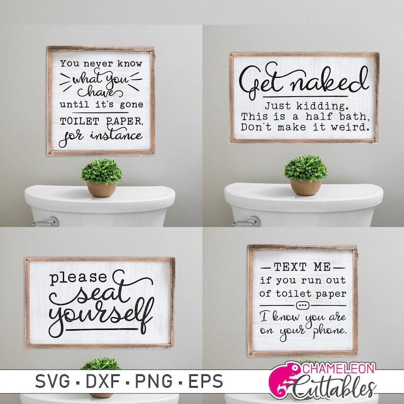 SVG, PNG, DXF, Jpeg, Bathroom Mini Bundle, Bathroom Sign Files, Wood ...
