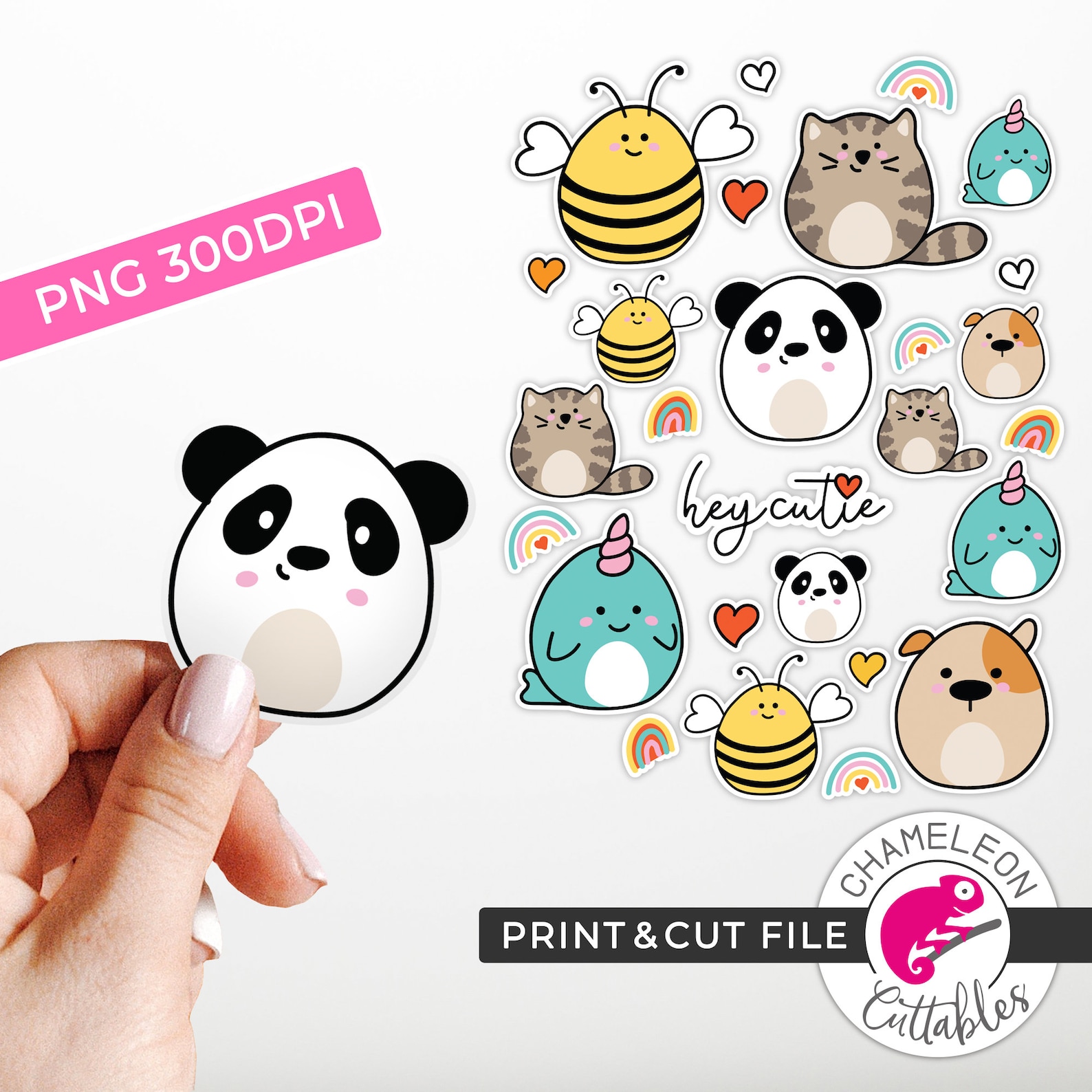 PRINT & CUT Sticker Sheet Template, PNG, Cute Animals, for Cricut, for ...