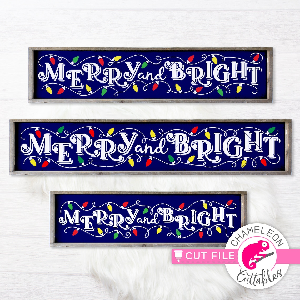 Merry & Bright Christmas Lights horizontal design files for | Etsy