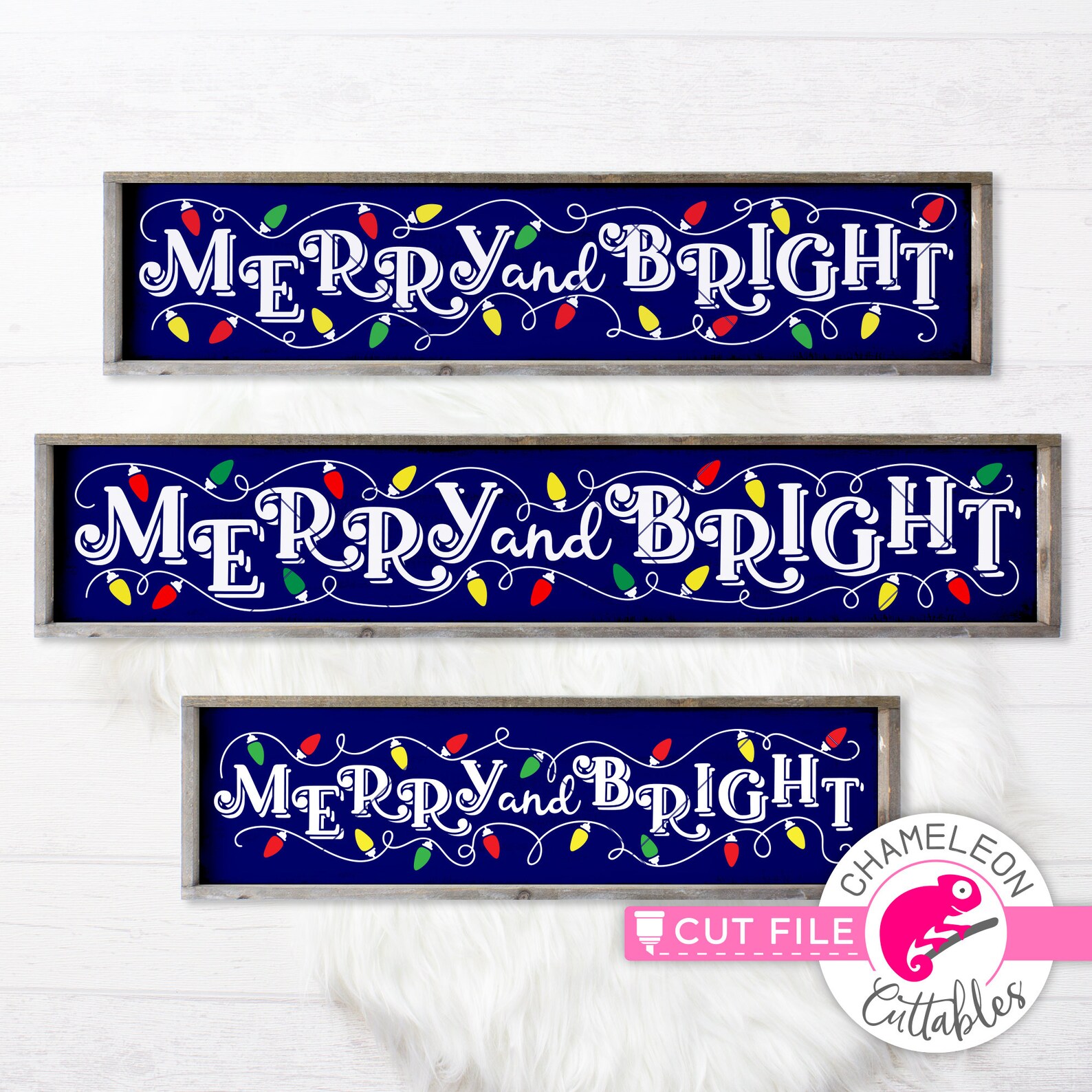Merry & Bright Christmas Lights horizontal design files for | Etsy