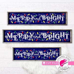 Merry & Bright Christmas Lights Horizontal Design Files for - Etsy