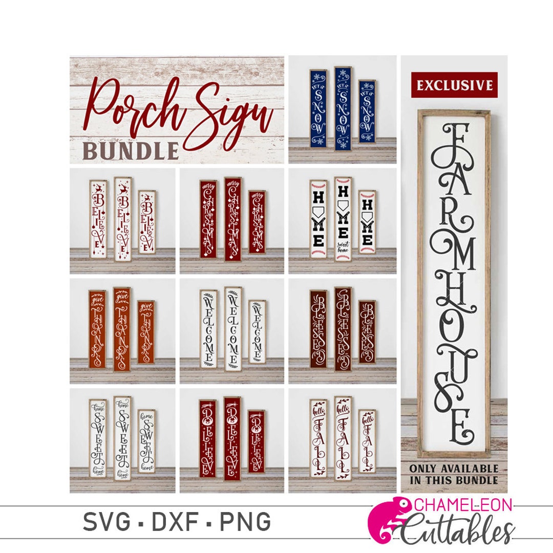 Porch Sign Bundle SVG, PNG, DXF, Vertical Files for Long Porch Signs ...