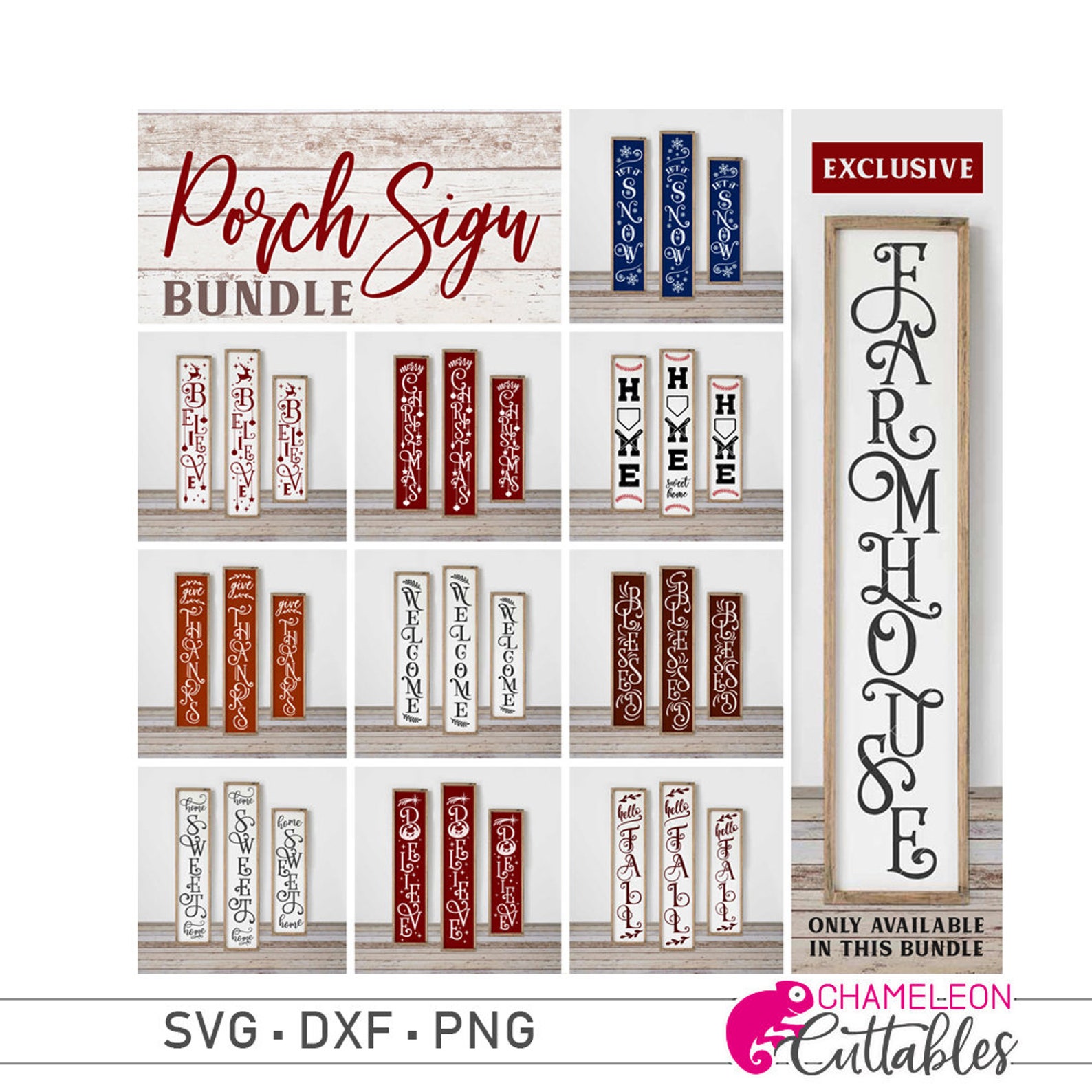 Porch Sign Bundle SVG PNG DXF Vertical Files for Long Porch - Etsy