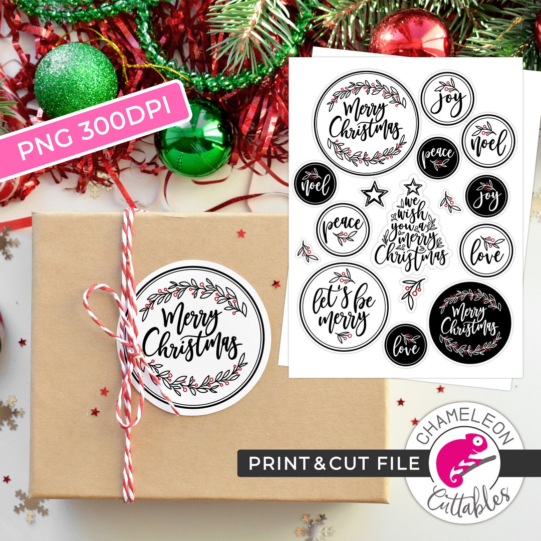 PRINT & CUT Christmas Sticker Template, PNG, Round, for Cricut, for ...
