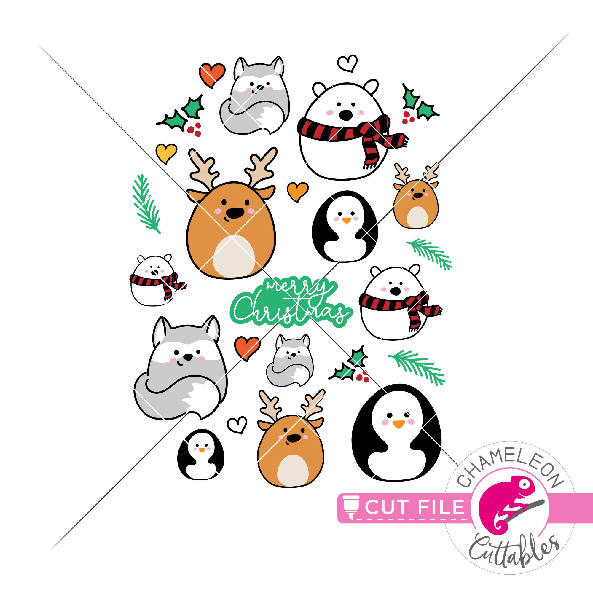 PRINT & CUT Sticker Template, PNG, Christmas Animals, for Cricut, for ...