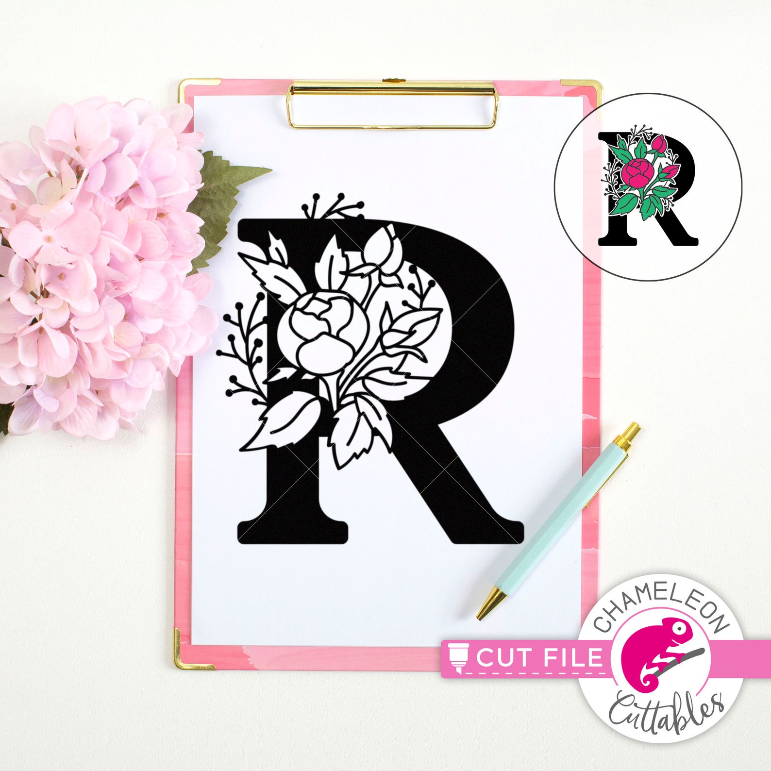 R Floral Monogram Letter With Flowers SVG Png Dxf Jpeg - Etsy