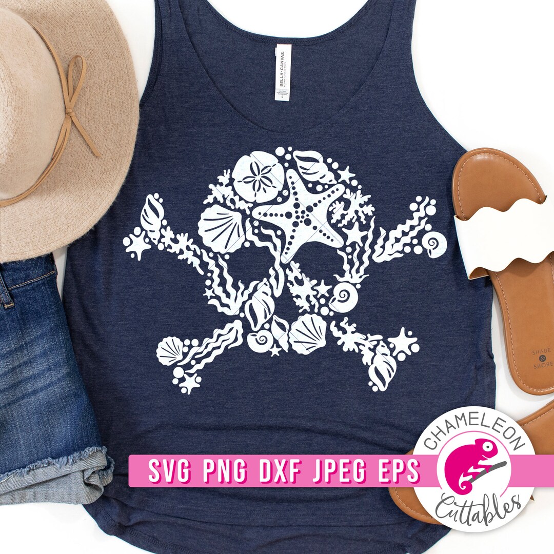 SVG, PNG, DXF, Jpeg, Seashell Skull, Halloween Beach Design, Floral ...