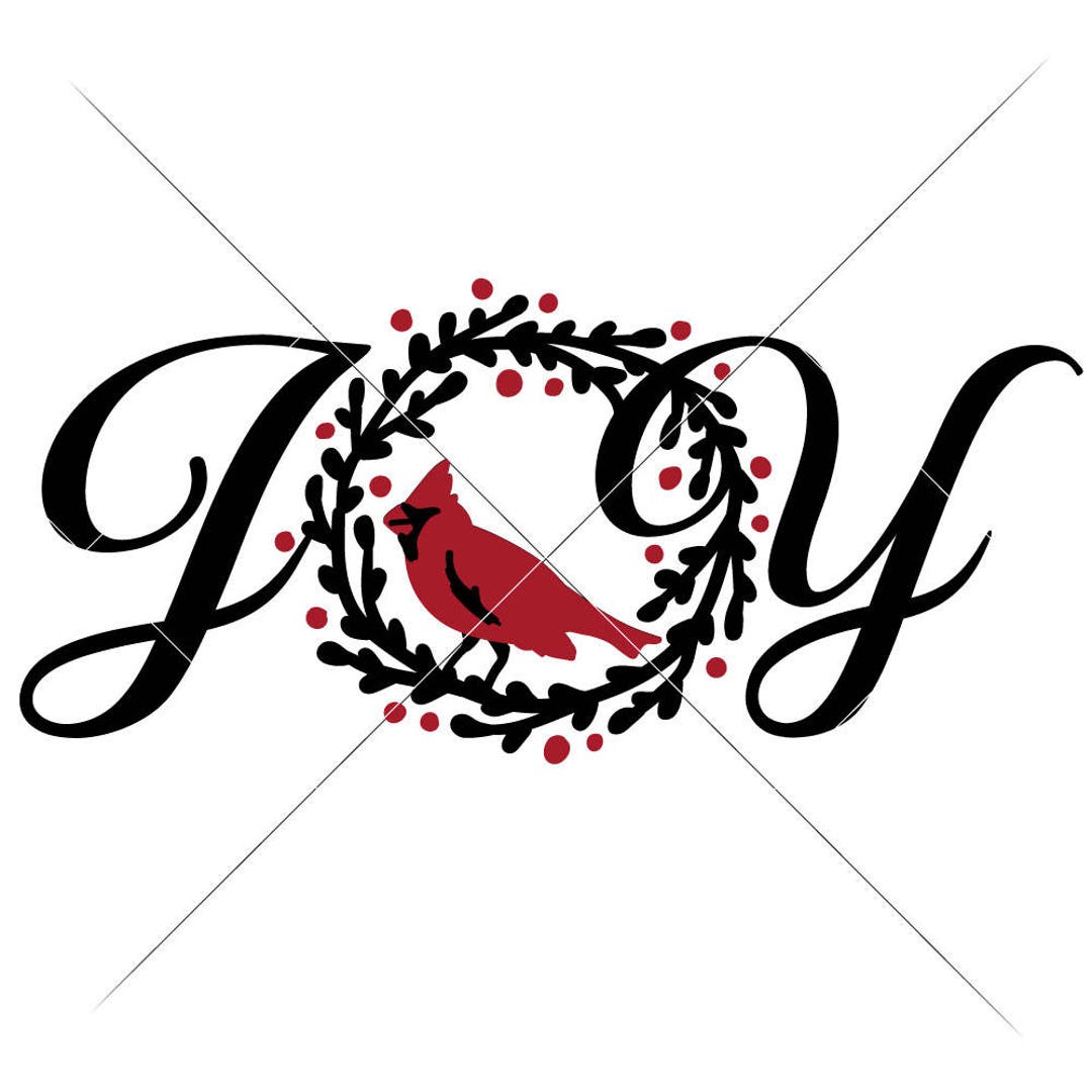 Joy Christmas Wreath With Cardinal SVG Eps Dxf Files for Cutting ...