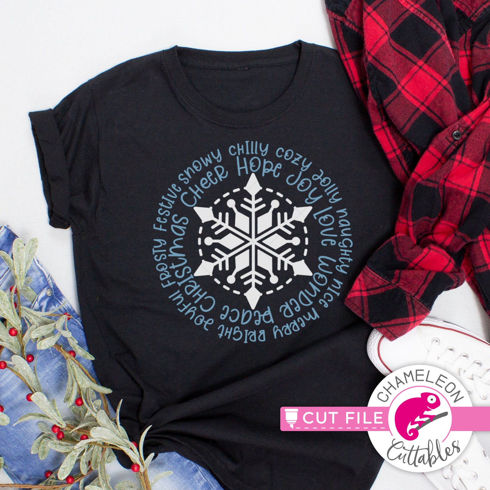 SVG PNG DXF Jpeg Christmas Snowflake Word Art Circle - Etsy