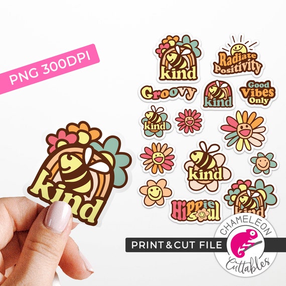 PRINT & CUT Sticker Sheet Template PNG Retro Hippie for | Etsy