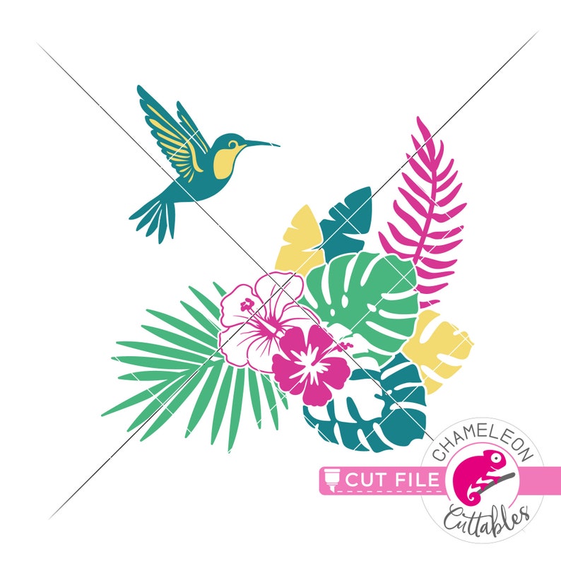 Tropical Scene, Hummingbird Flowers, SVG, Png, Dxf, Jpeg, File for ...