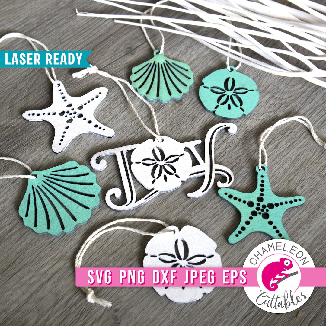SVG, DXF, Christmas Beach Sea Shell Ornament Design Bundle, Laser Ready ...