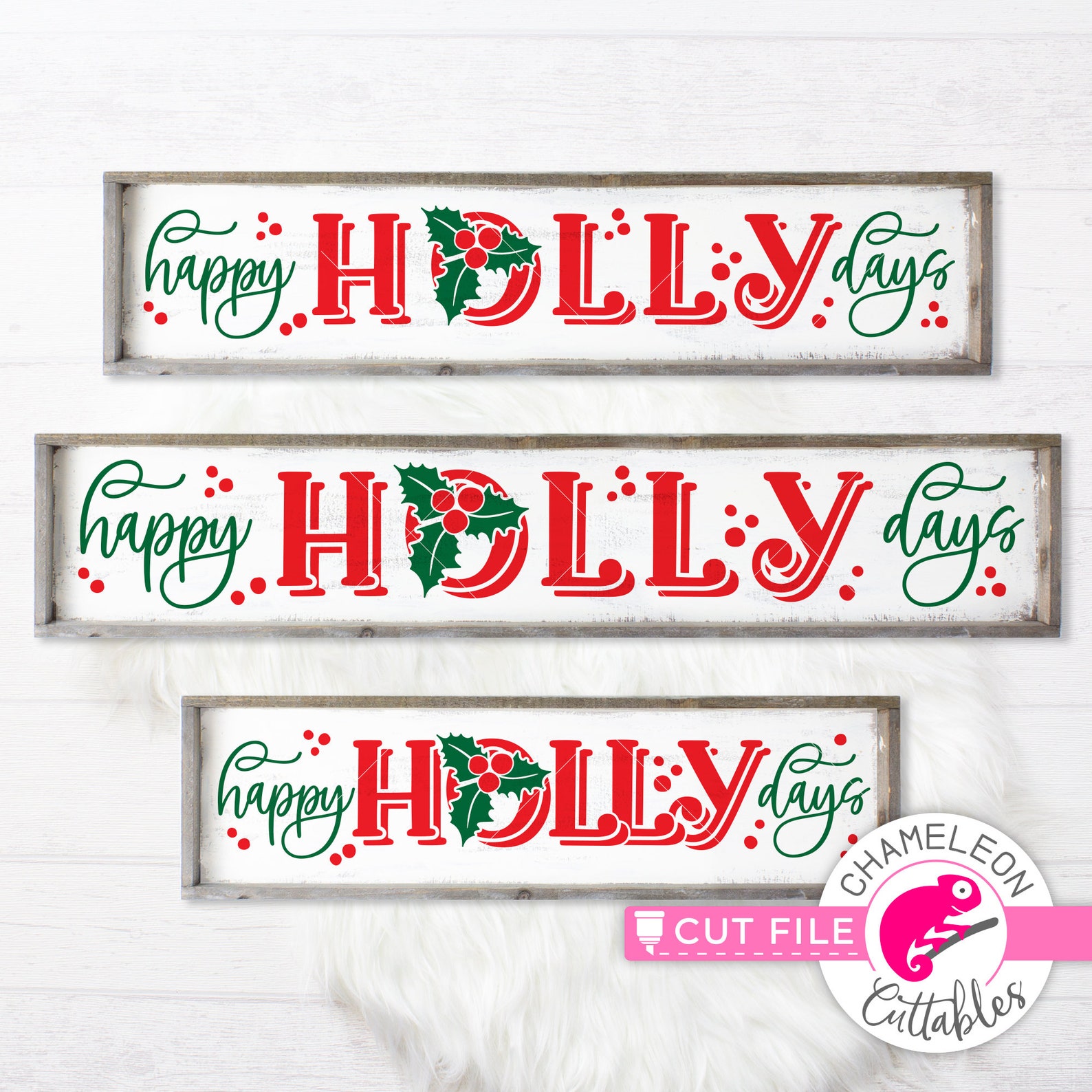 Happy Hollydays Christmas Holly Horizontal Design File for - Etsy