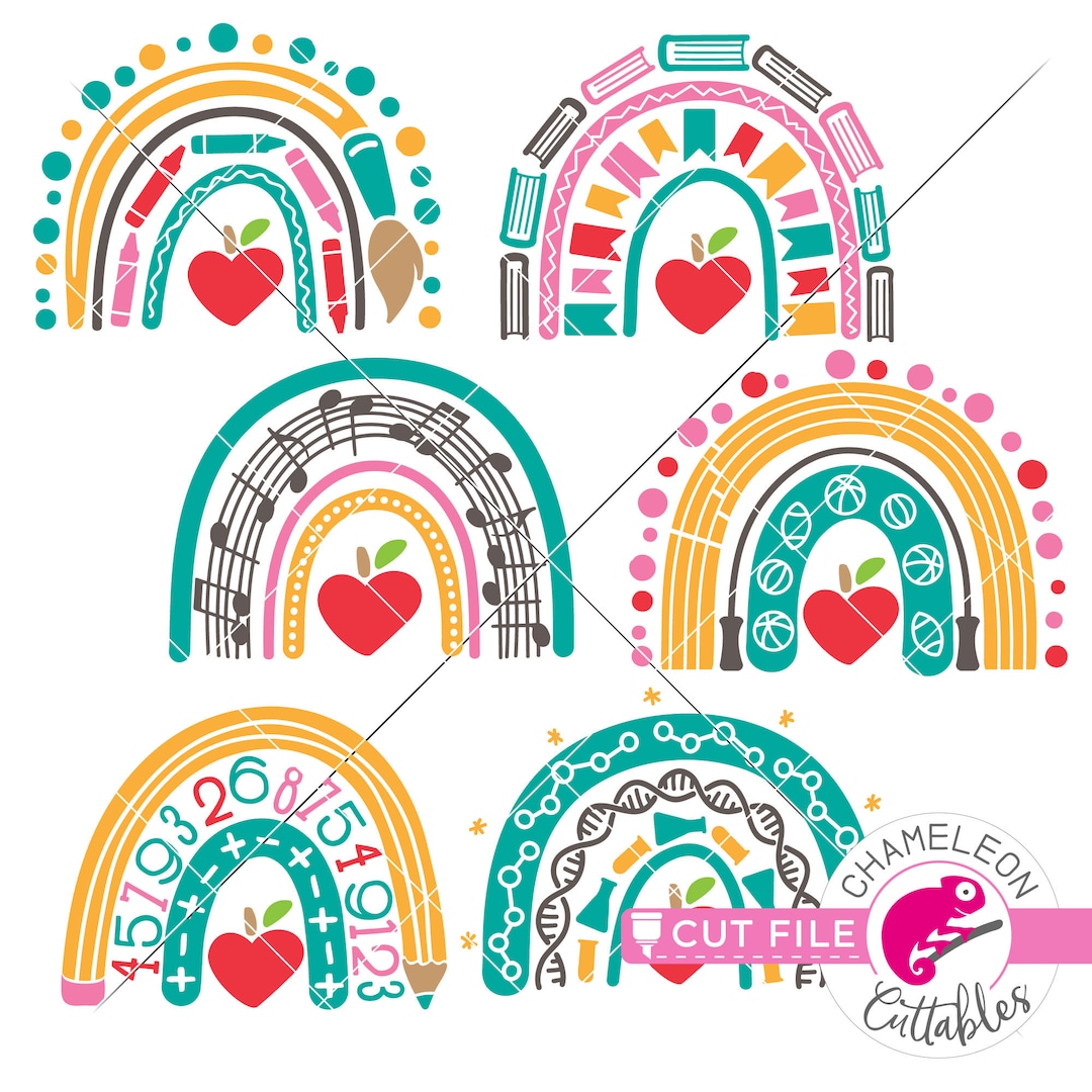 School Rainbow SVG Bundle, Teacher Rainbow SVG, Math, Art, PE, Science ...