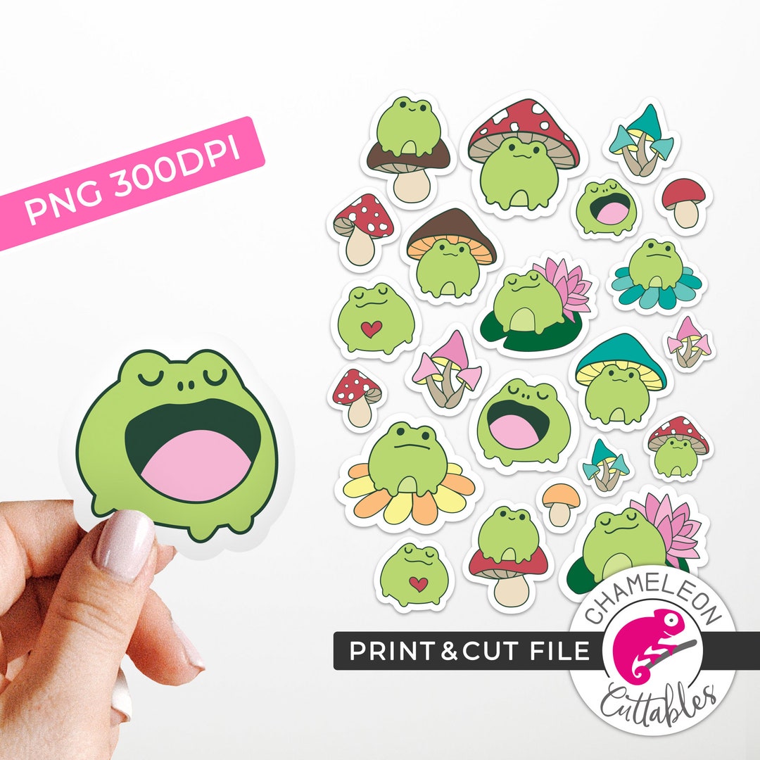 PRINT & CUT Sticker Sheet Template, PNG, Frogs, Mushrooms, for Cricut ...