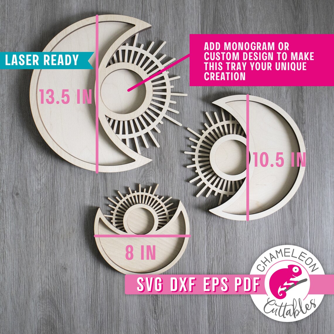 SVG DXF PDF Eps Moon and Sun Tray Laser Svg Bundle - Etsy