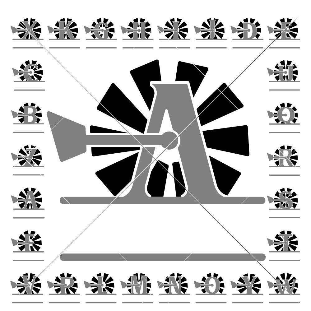 SVG, PNG, DXF, Jpeg, A-Z Windmill Split Designs for Family Name ...