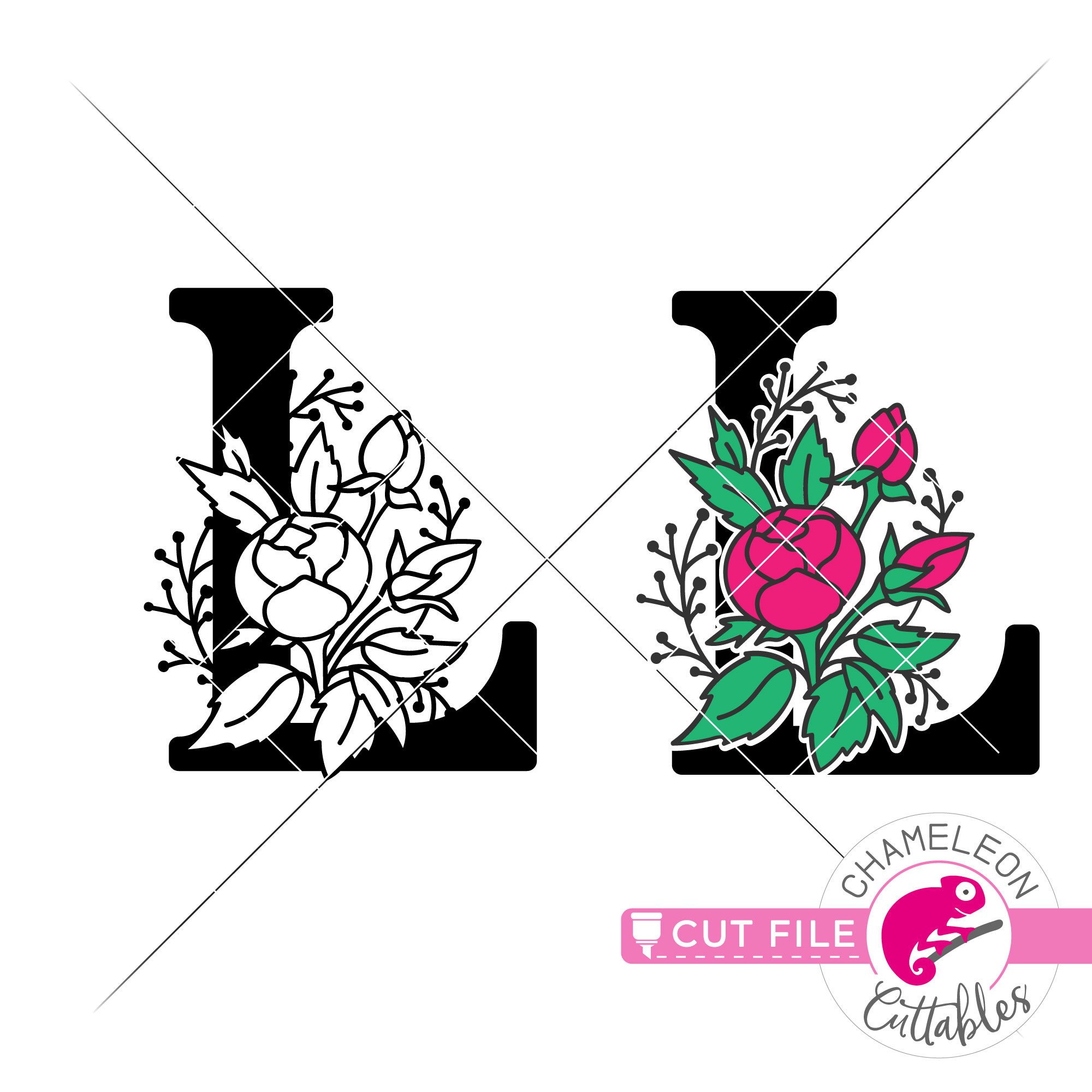 L Floral Monogram Letter with Flowers SVG png dxf jpeg | Etsy
