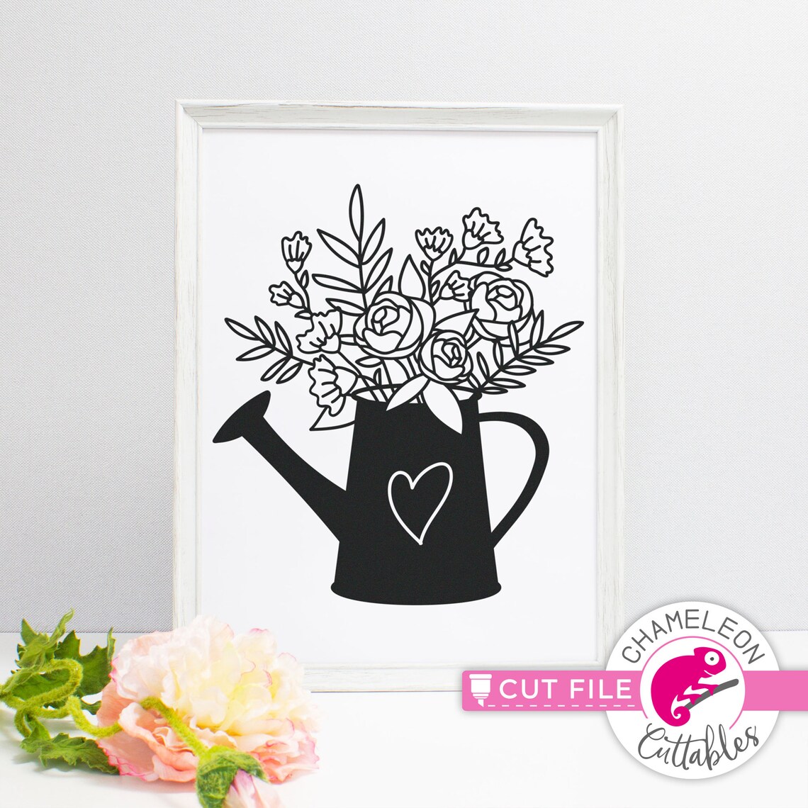 Watering Can With Flowers and Heart, Hand Drawn SVG, Files for Cutting ...