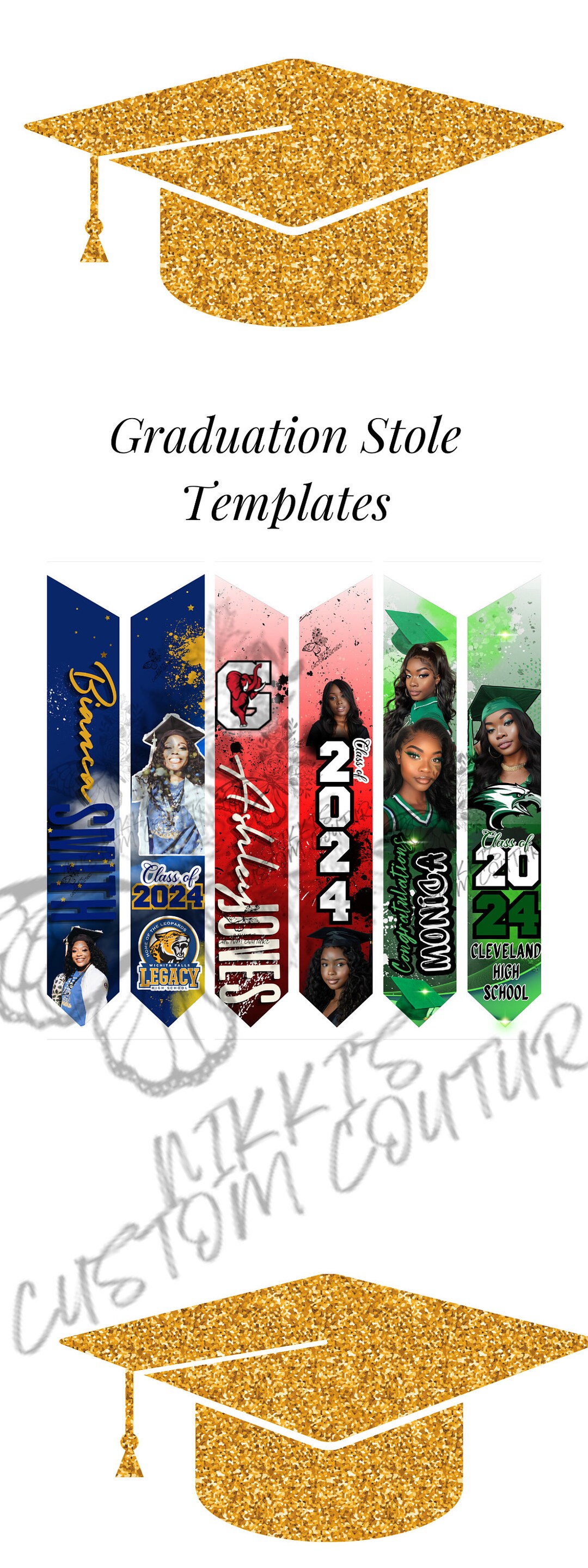 Graduation Stole Template Bundle, Grad Stole, Graduation 2024, Editable ...
