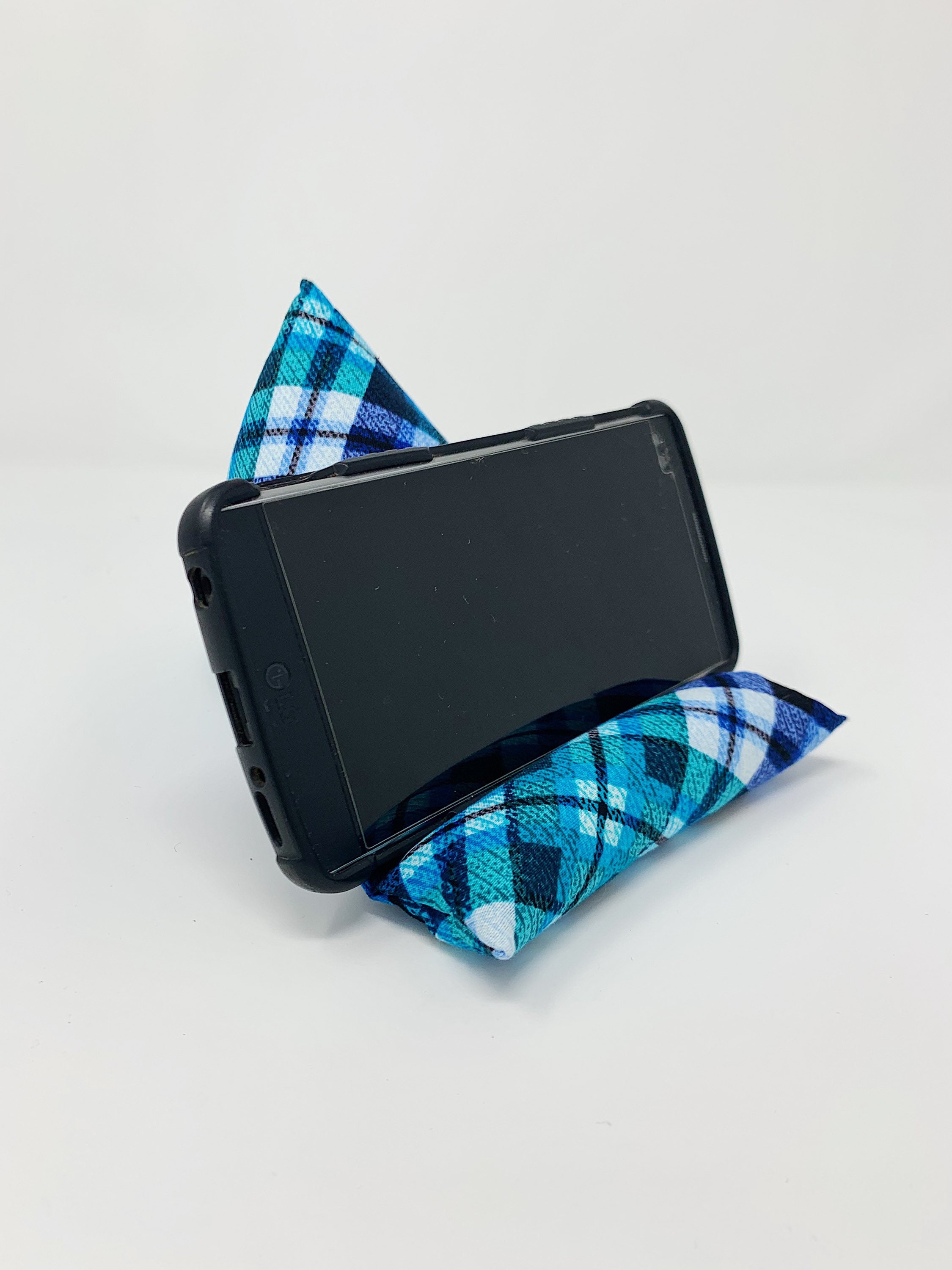 Weighted Phone Stand (blue Plaid) Phone Stand, Phone Pillow Stand ...
