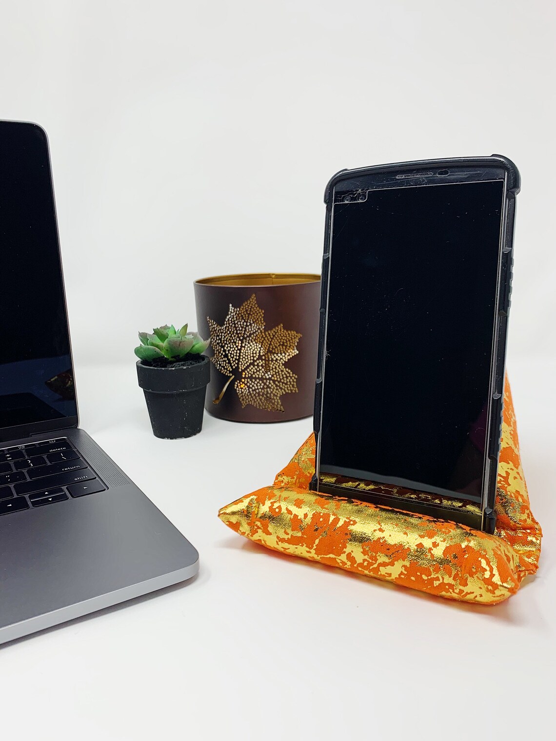 Weighted Phone Stand (blue Plaid) Phone Stand, Phone Pillow Stand ...