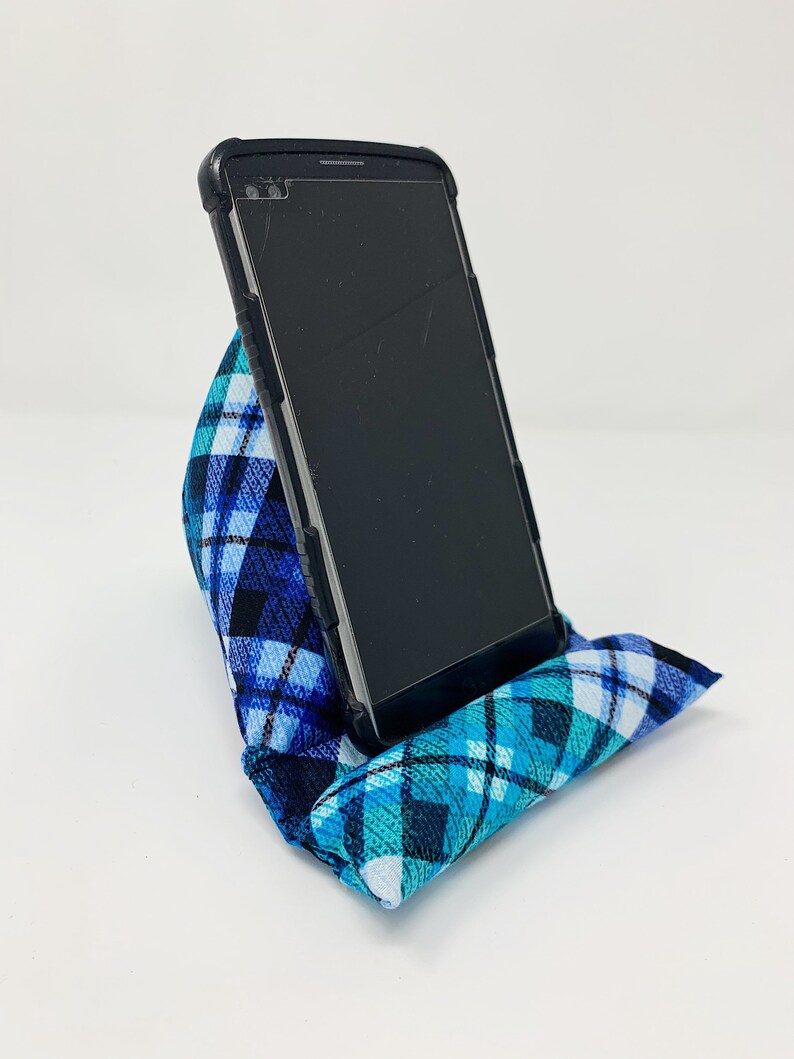 Weighted Phone Stand (blue Plaid) Phone Stand, Phone Pillow Stand ...