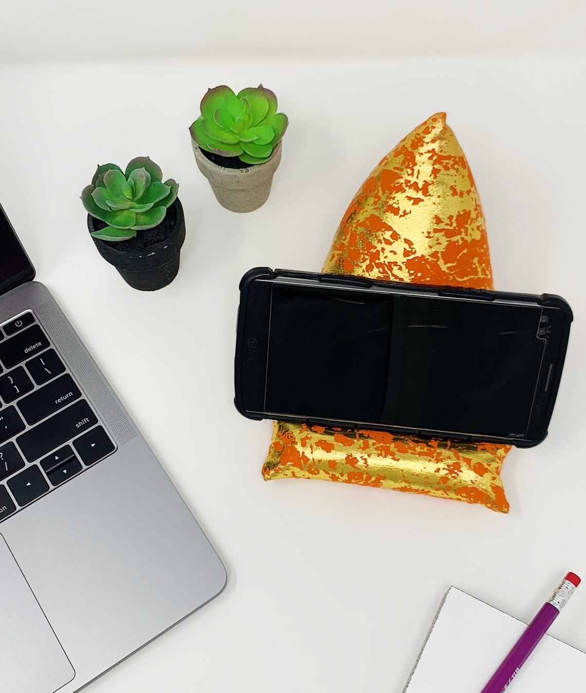 Weighted Phone Stand (blue Plaid) Phone Stand, Phone Pillow Stand ...