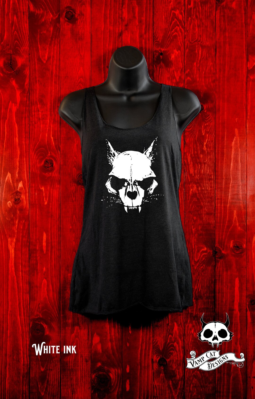 Skull Cat -tank Top-dark Apparel-art Top-cats-skulls-cat Art-evil Cat ...