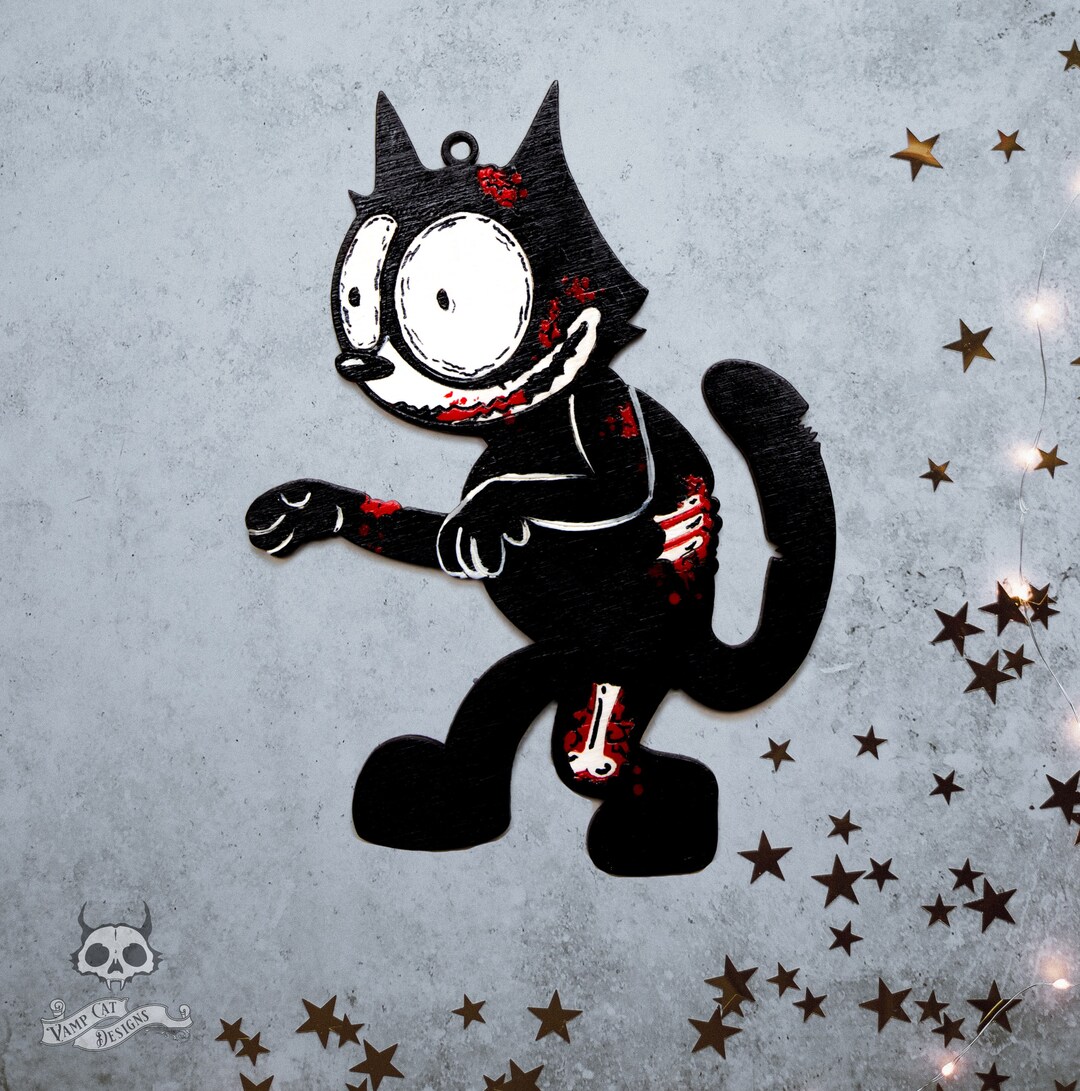 Zombie Felix Hand Painted Wood Ornament-dark Collection Decor-cat ...