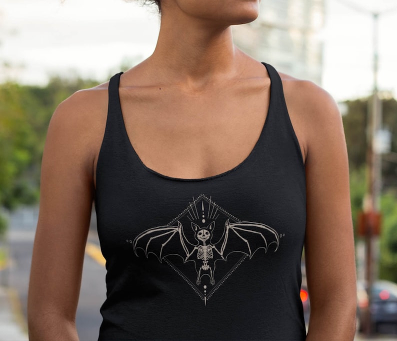 Skeleton Bat-tank Top-winged Creature Illustration-halloween Tee-witchy ...