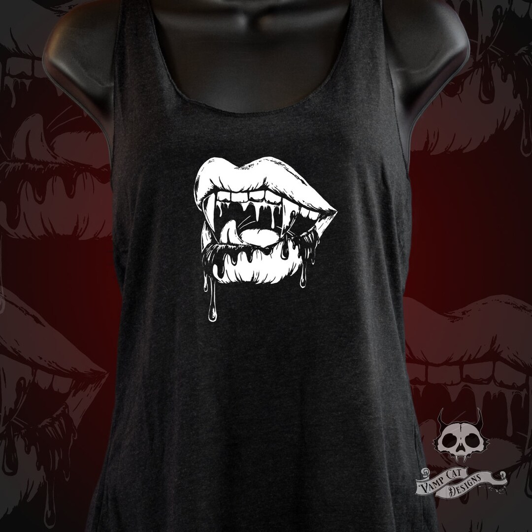 Vampire Bloody Lips Tank Top-gothic Tees-vampire Graphic Art Shirt-lust-sexy Vampire Lips ...