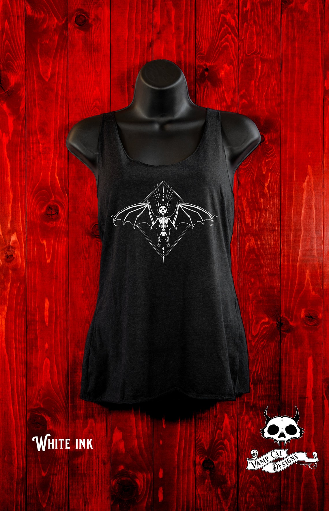 Skeleton Bat-tank Top-winged Creature Illustration-halloween Tee-witchy ...