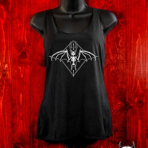 Skeleton Bat-tank Top-winged Creature Illustration-halloween Tee-witchy ...