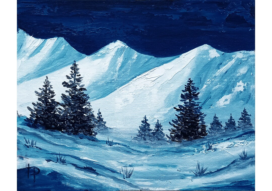 Snowy Mountains Painting Original Hand Made Oil Art One of a Kind 8x10 ...
