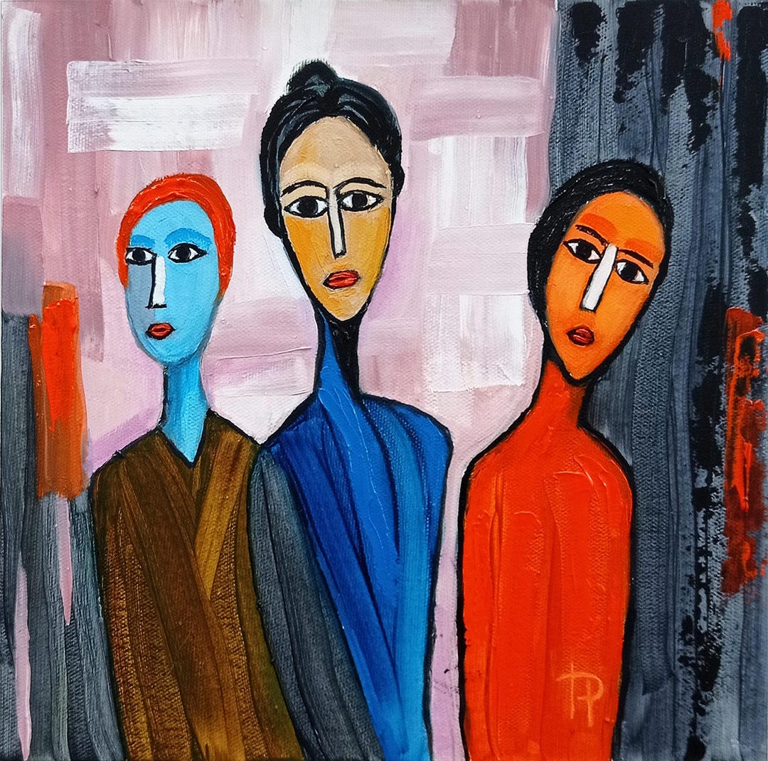Three Abstract People Figures Original Oil Painting Figurative Art ...