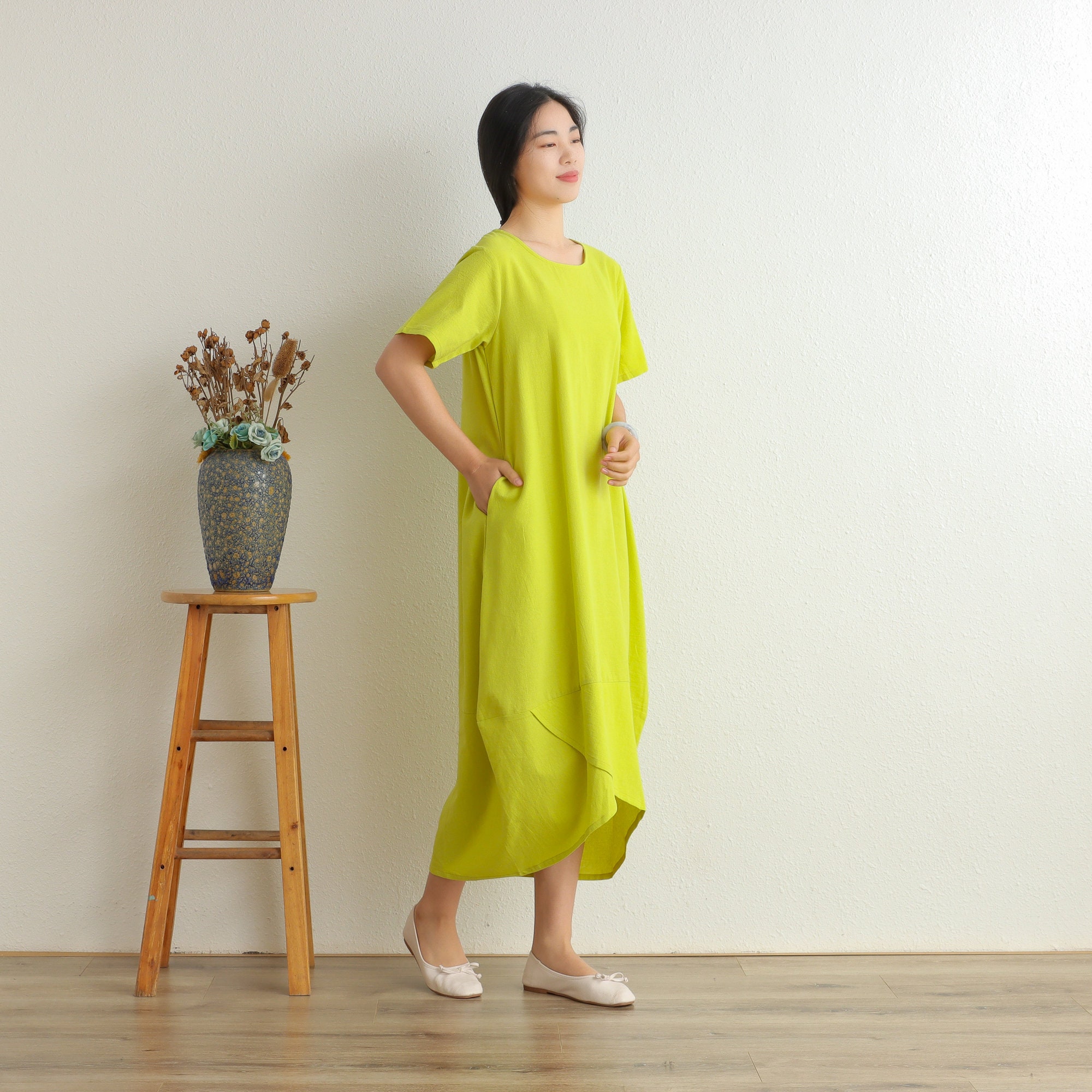 Women Summer Cotton Dresses Short Sleeves Dress Long Midi - Etsy