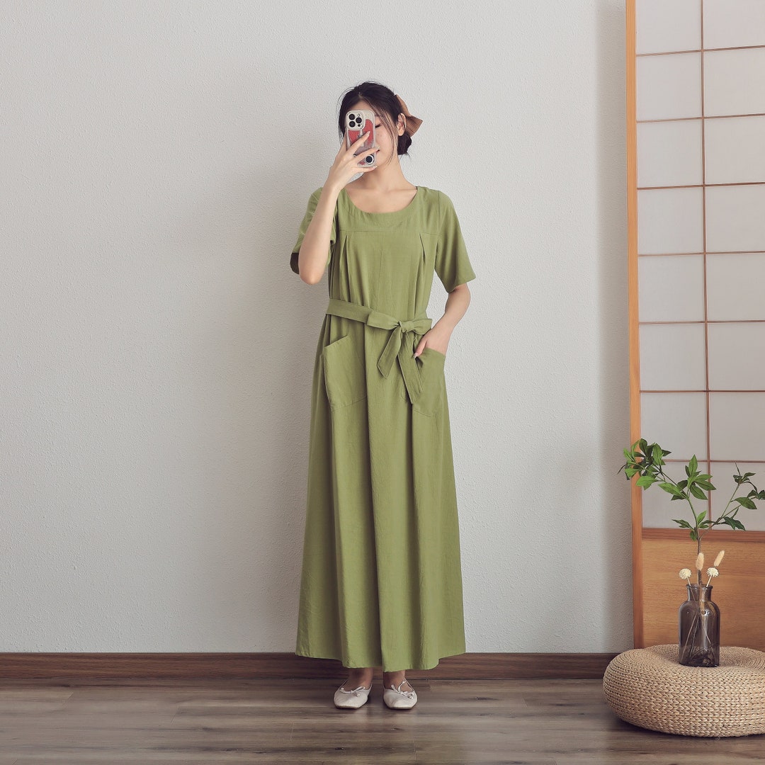 Women Cotton Dress Summer Dresses Short Sleeves Maxi Dress Long Dress ...