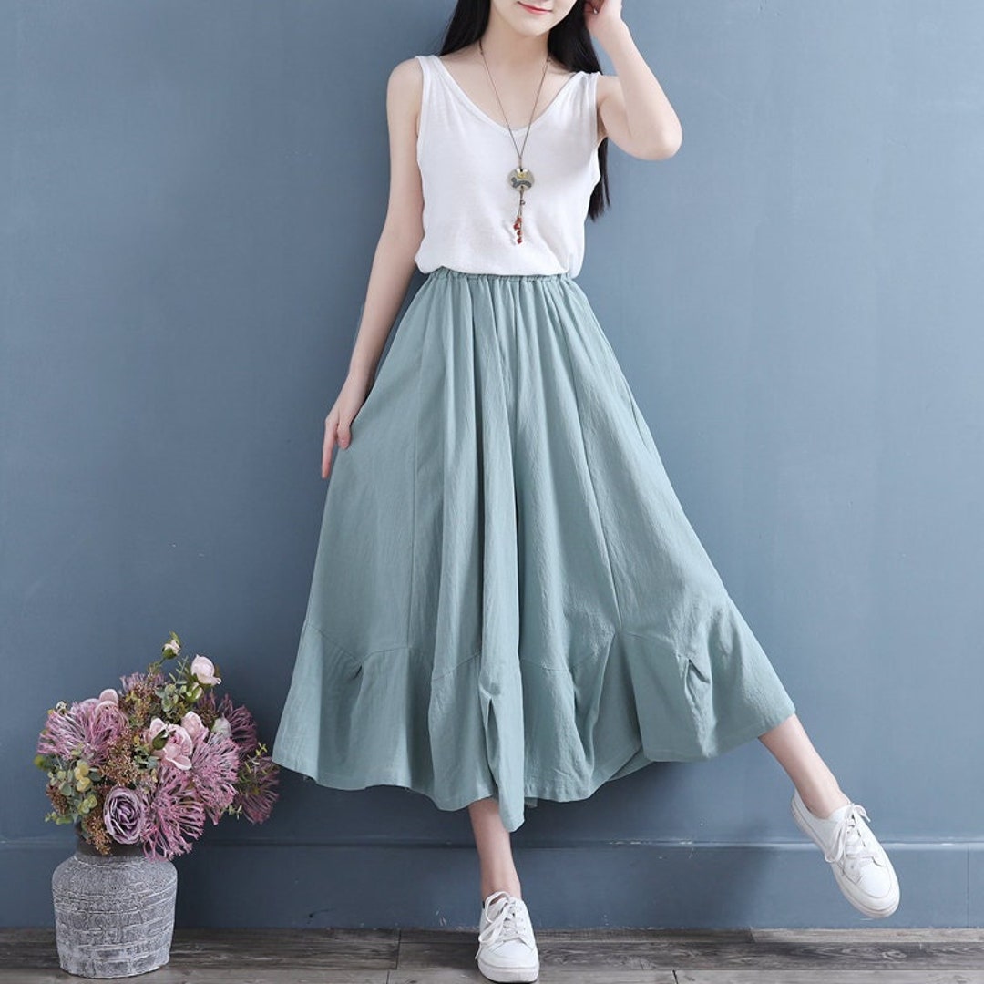 Women Elastic Waist Cotton Pants Soft Casual Loose Boho Trousers ...