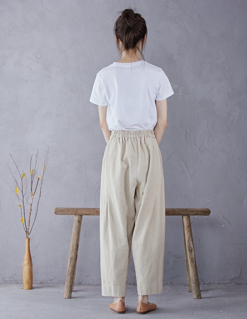 Women Elastic Waist Cotton Pants Soft Casual Loose Boho - Etsy