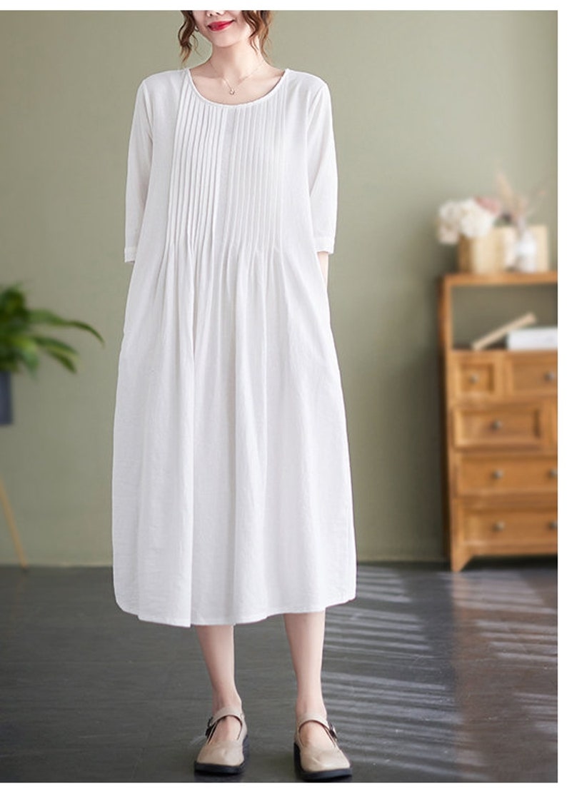 Women Summer Cotton Dresses Half Sleeves Dress Long Midi Dress - Etsy
