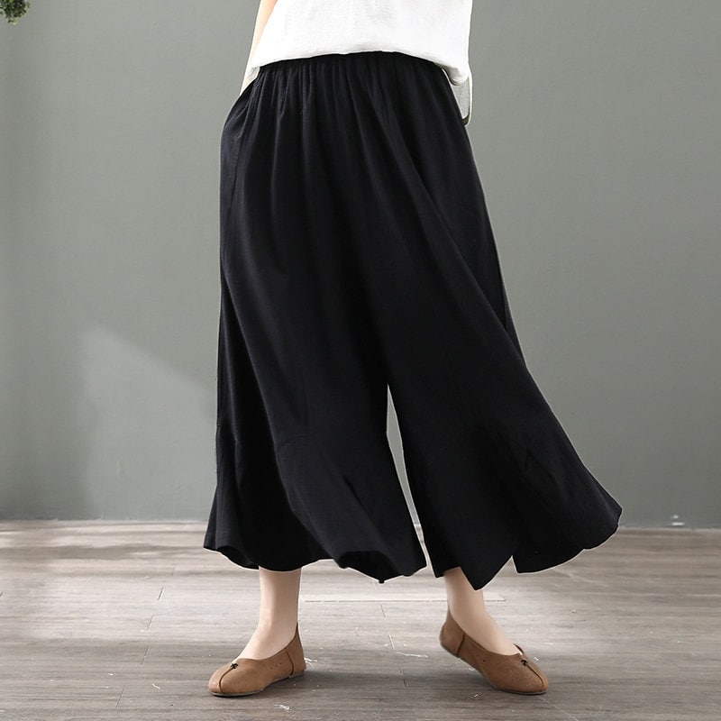 Women Elastic Waist Cotton Pants Soft Casual Loose Boho | Etsy