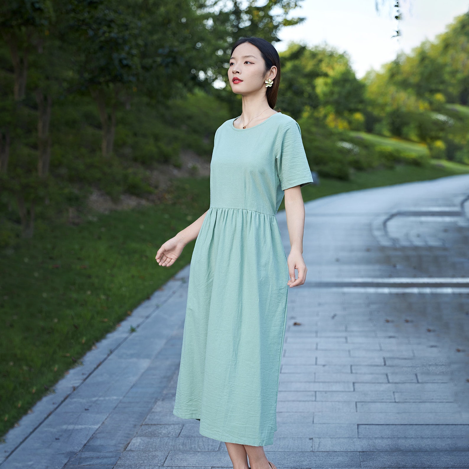 Women Summer Dress Cotton Dresses Short Sleeves Dress Long Midi Dress ...