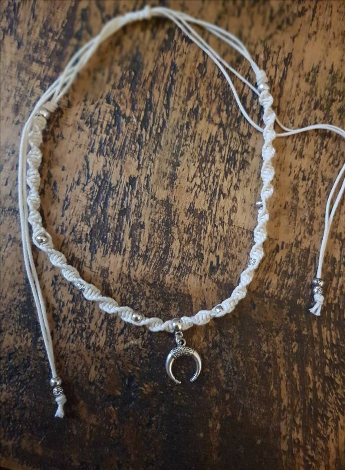 Mini Silver Horn Macrame Choker Necklace Assorted Colours | Etsy UK