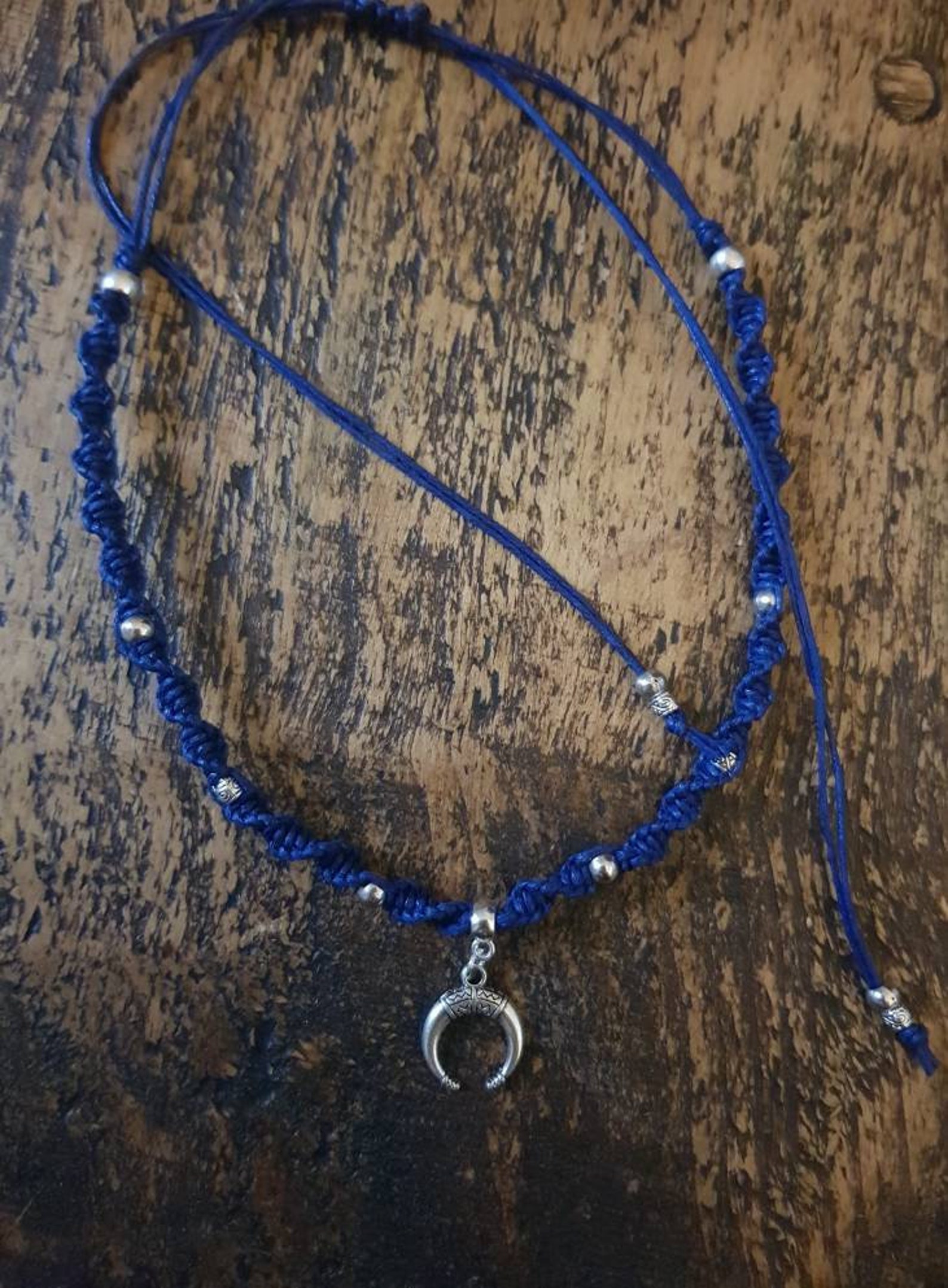 Mini Silver Horn Macrame Choker Necklace Assorted Colours | Etsy UK